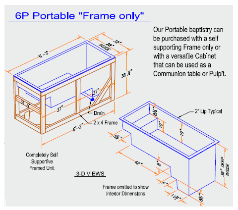 Fiberglass Church Baptistry 6P Single Entry Portable (Frame Only ...